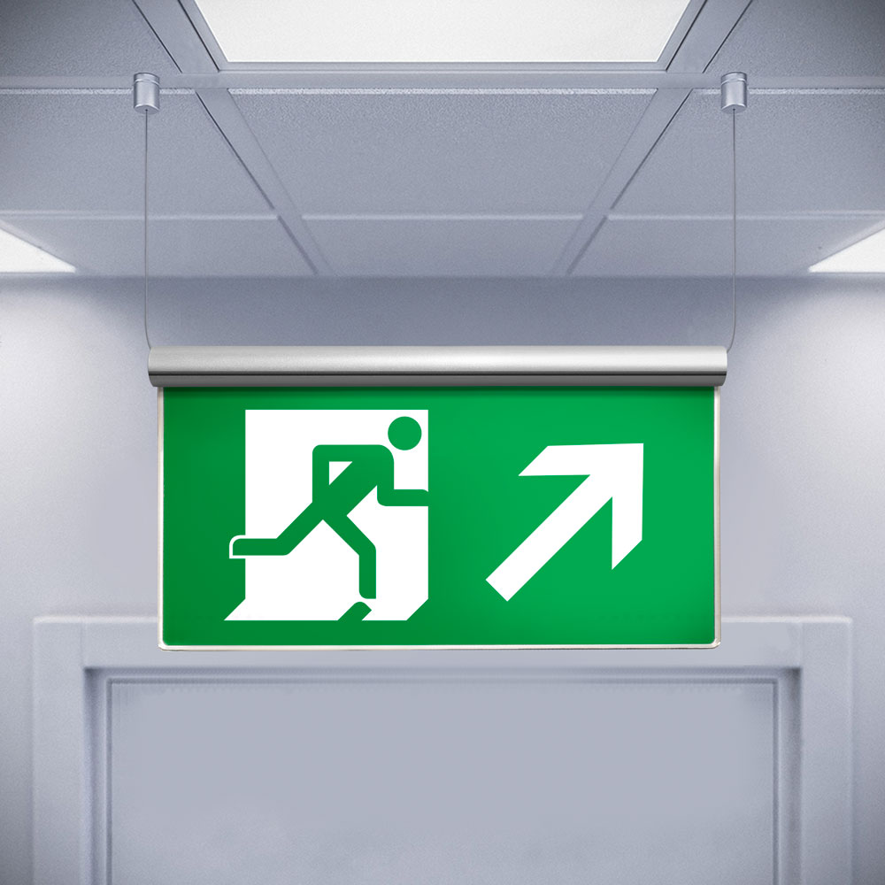 Fire Exit Sign, Ceiling Hanging, FE Blade | BS ISO 7010 | Signbox
