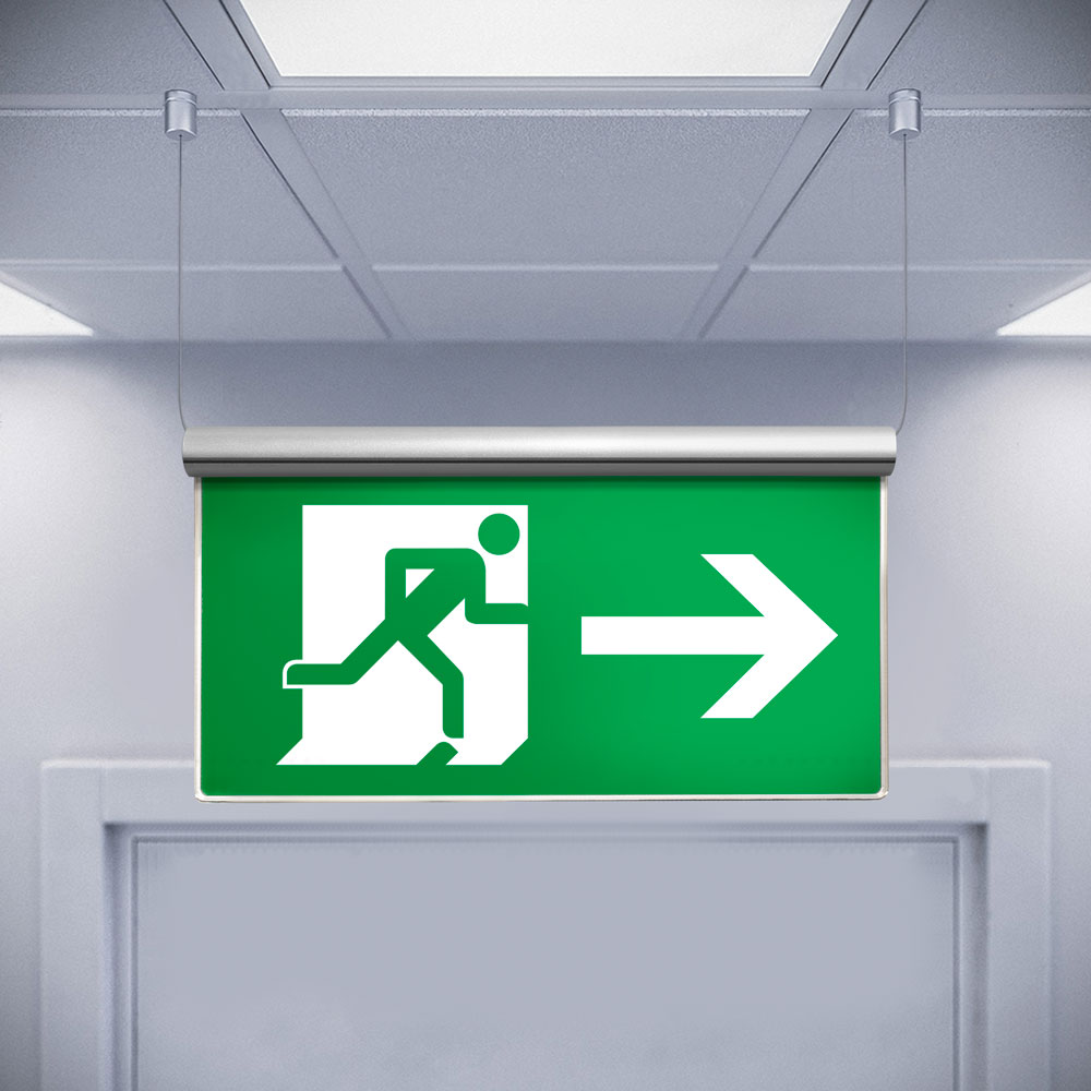 Fire Exit Sign, Ceiling Hanging, FE Blade | BS ISO 7010 | Signbox