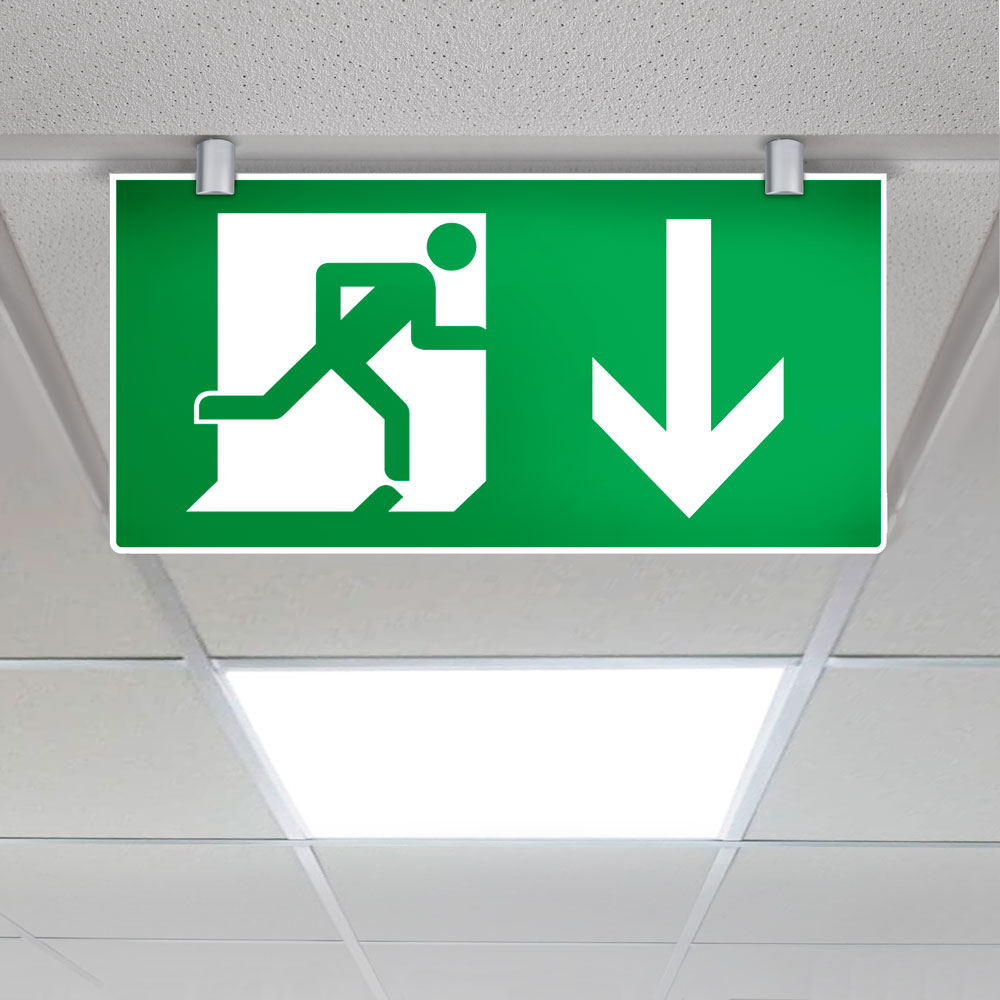 Fire Exit Sign, Ceiling Suspended | BS ISO 7010 | Signbox