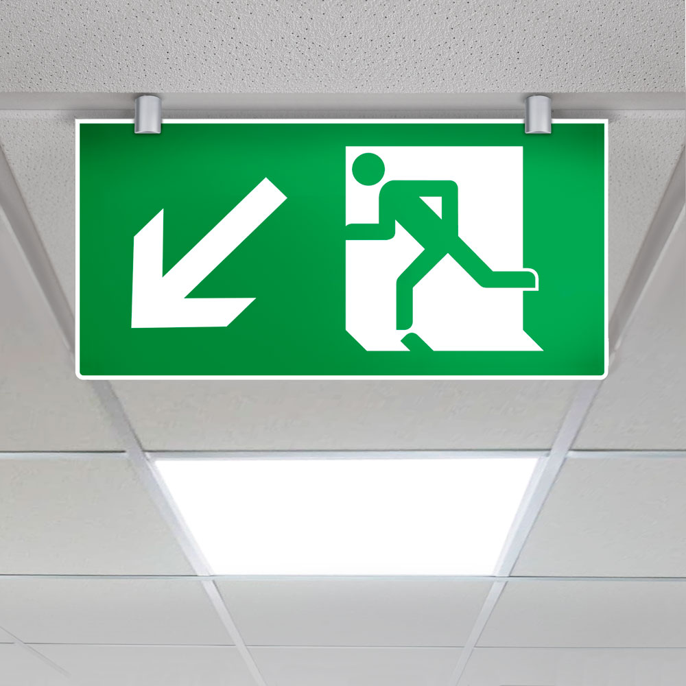 Fire Exit Sign, Ceiling Suspended | BS ISO 7010 | Signbox