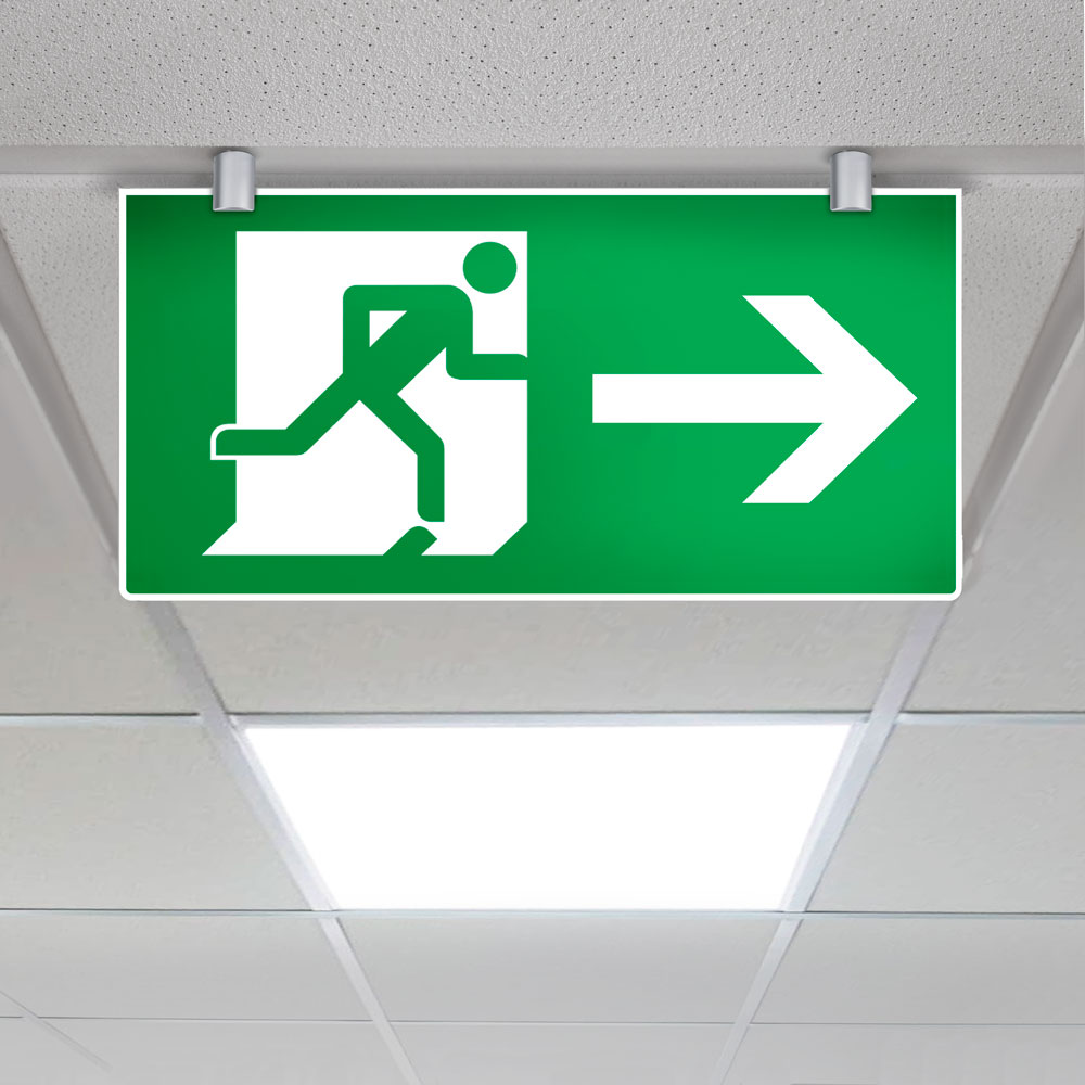 Fire Exit Sign, Ceiling Suspended | BS ISO 7010 | Signbox