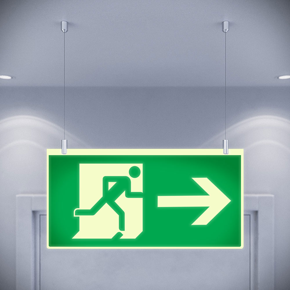 Photoluminescent Fire Exit Sign, Ceiling Suspended | BS ISO 7010 | Signbox