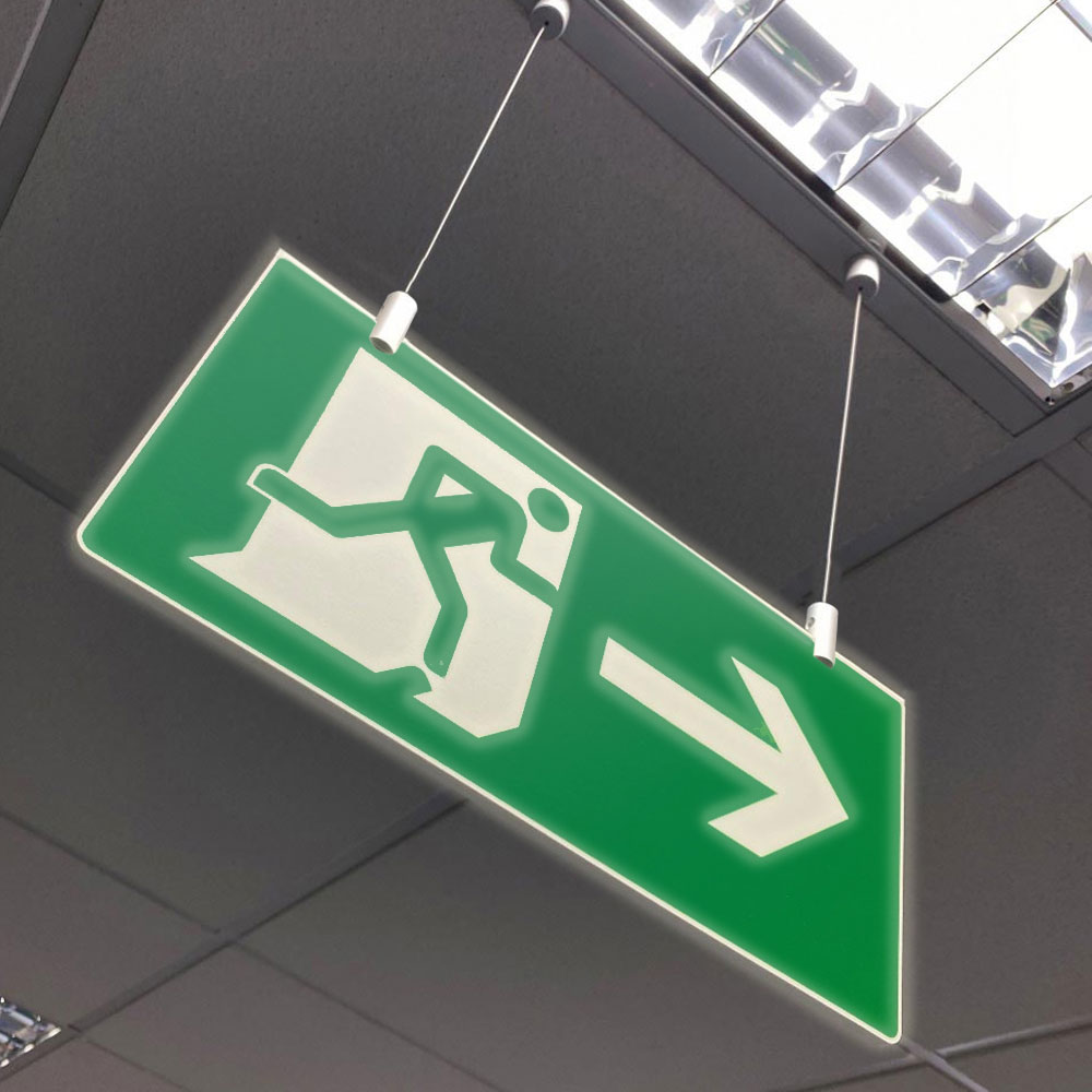 Photoluminescent Fire Exit Sign, Ceiling Suspended | BS ISO 7010 | Signbox